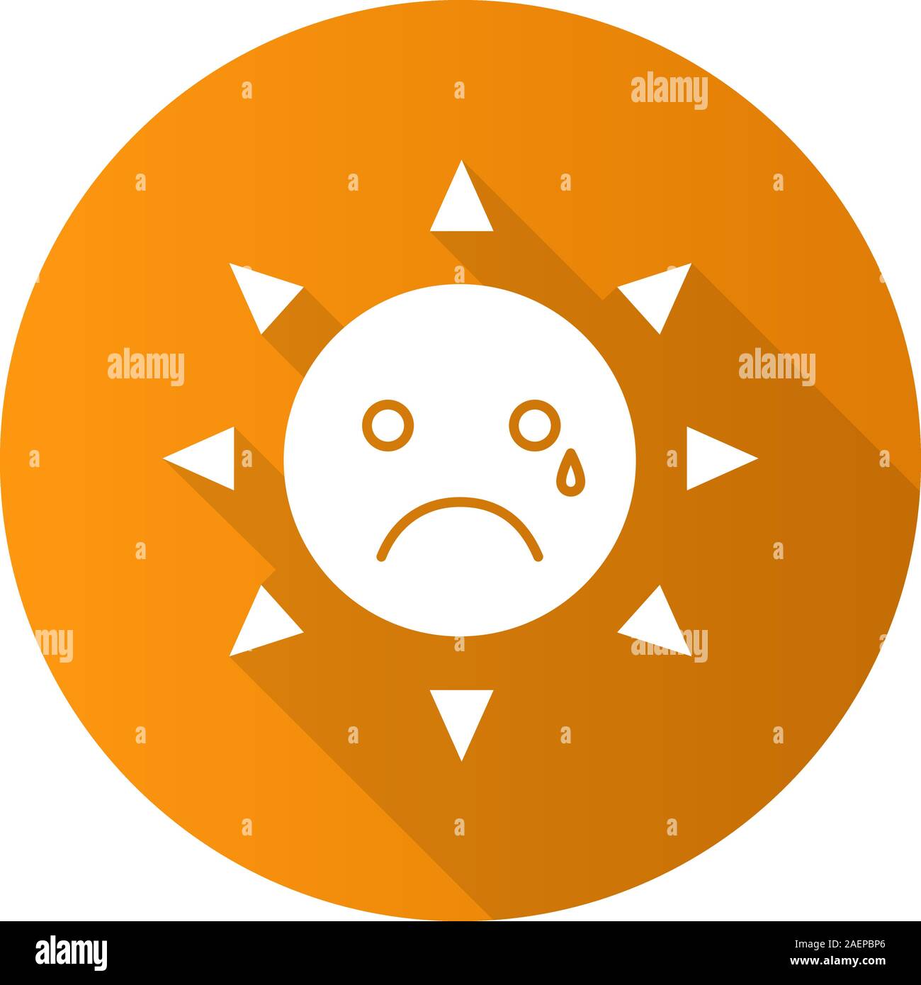 Teary sun smile flat design long shadow glyph icon. Bad mood. Sad ...