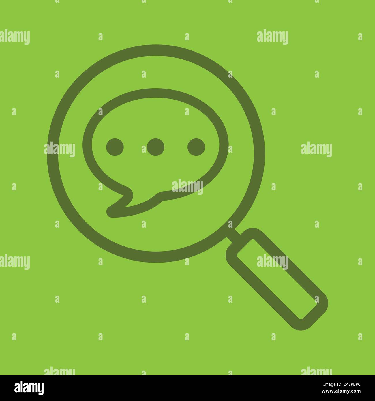 Magnifying glass with chat box linear icon. Message search. Chatting ...