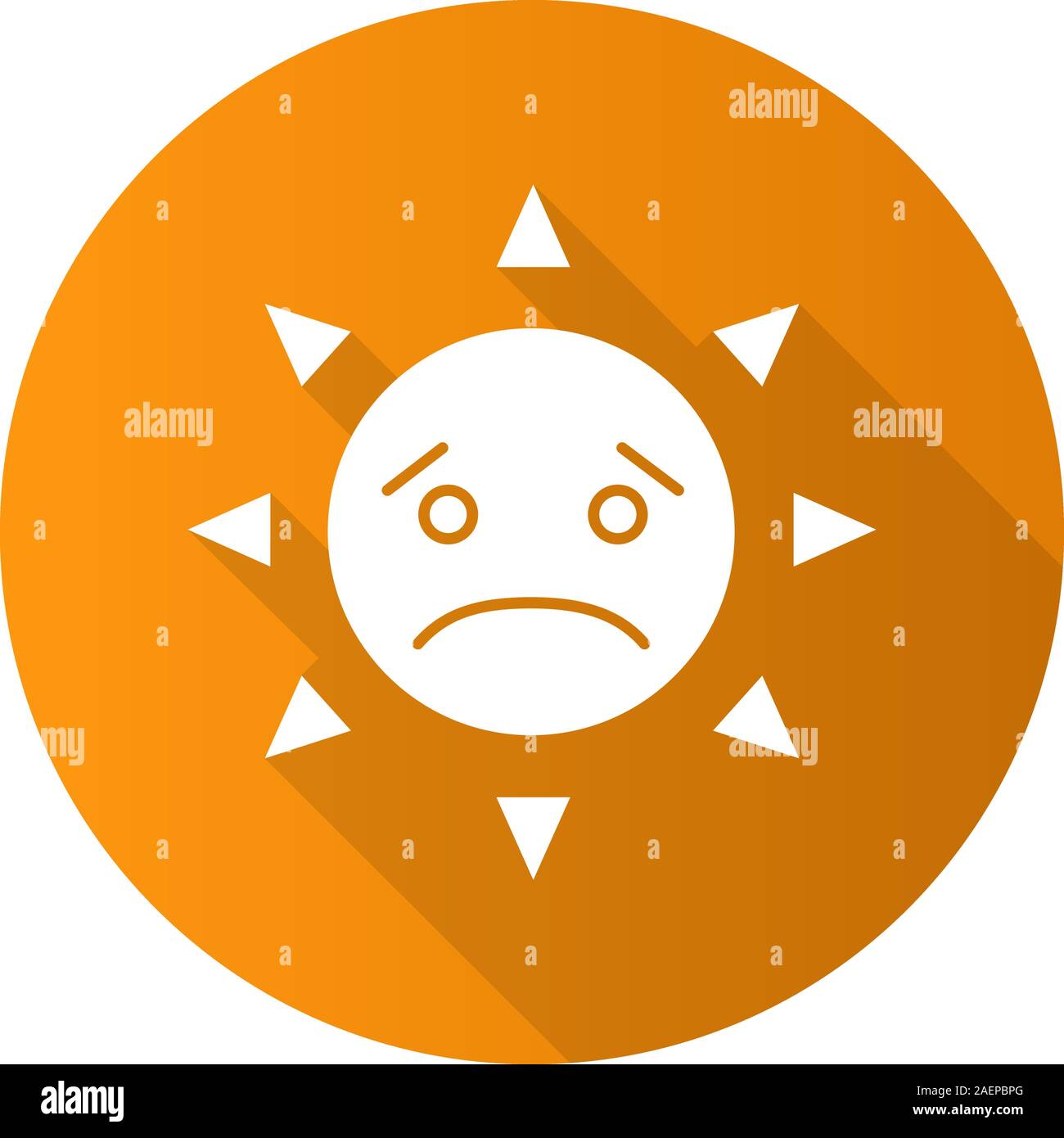 Sad sun smile flat design long shadow glyph icon. Bad mood. Emoticon ...