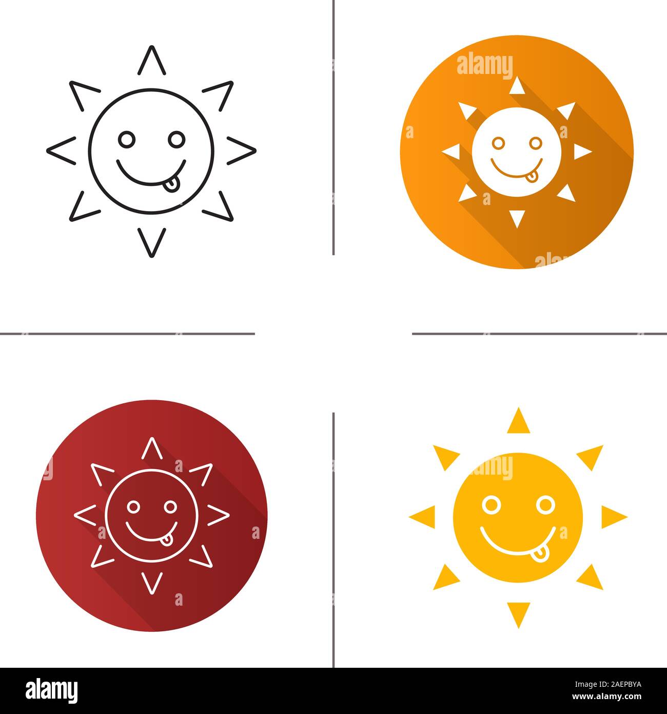 Yummy sun smile icon. Flat design, linear and color styles. Silly ...