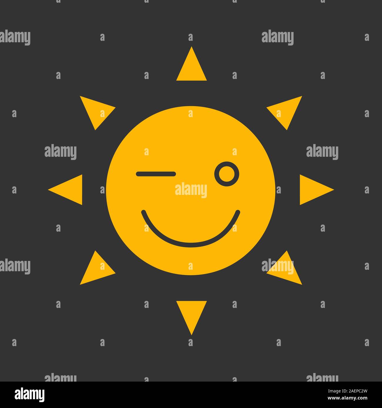 Winking sun smile glyph color icon. Good mood. Emoticon. Happy and ...