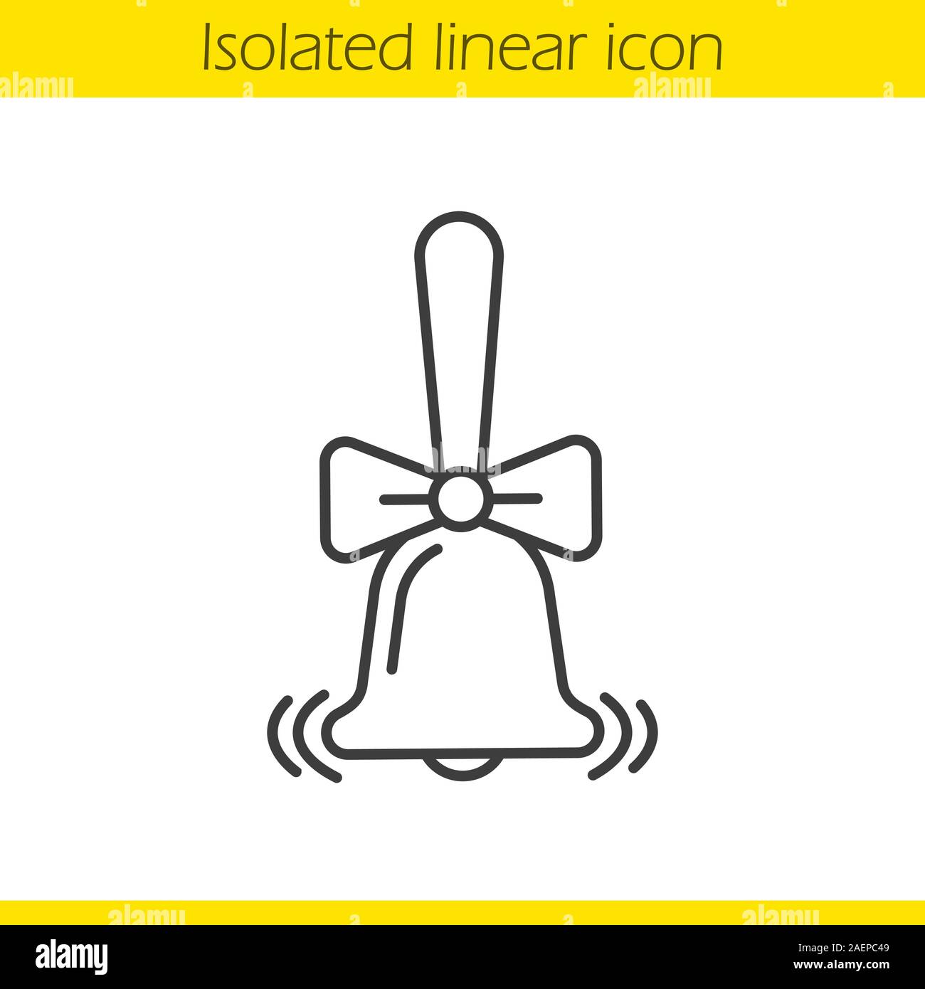 Ringing school bell with bow linear icon. Thin line illustration. Back ...
