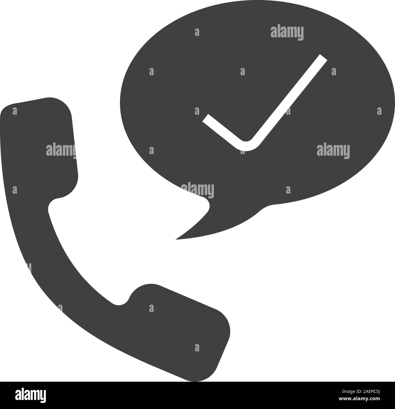 Confirmation by phone glyph icon. Silhouette symbol. Handset with tick ...