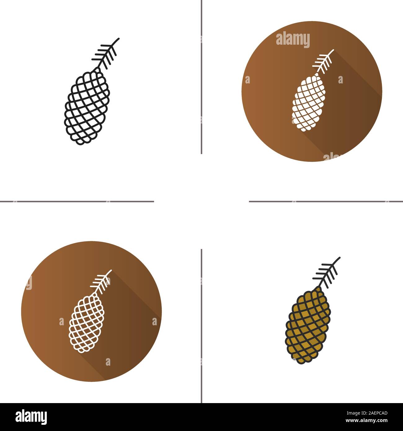 Pine cone icon. Flat design, linear and color styles. Isolated vector ...