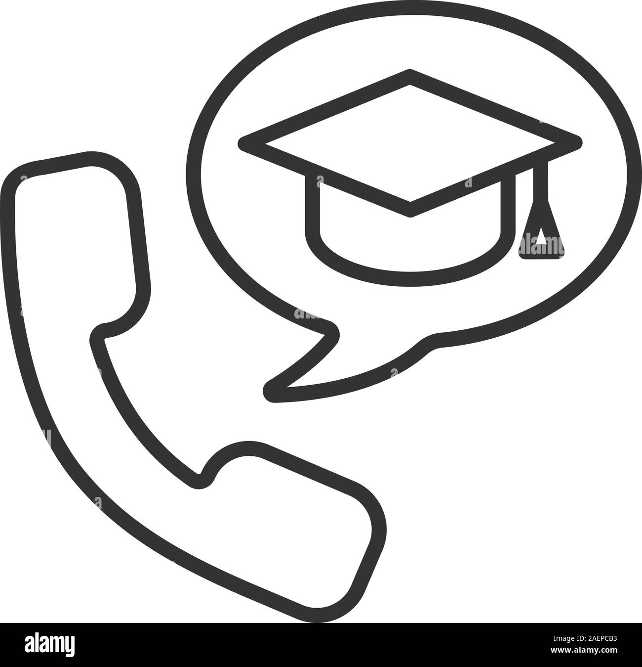 Phone call to university linear icon. Thin line illustration. Handset ...