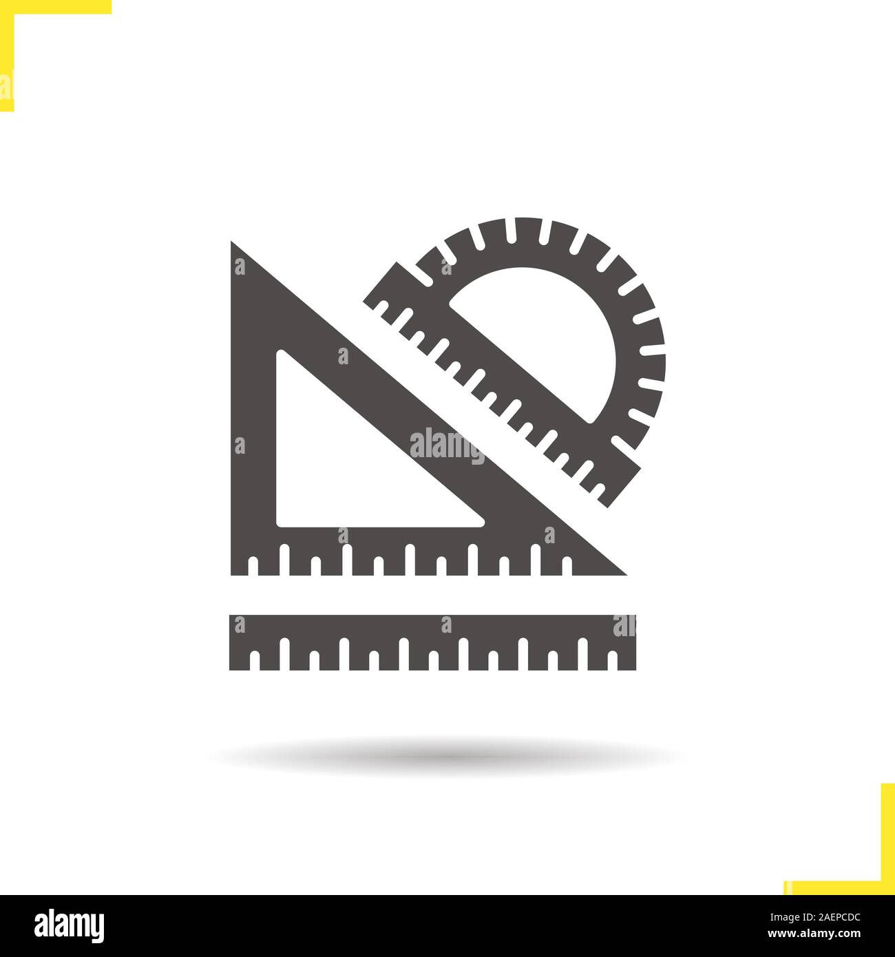 School rulers glyph icon. Drop shadow silhouette symbol. Protractor ...