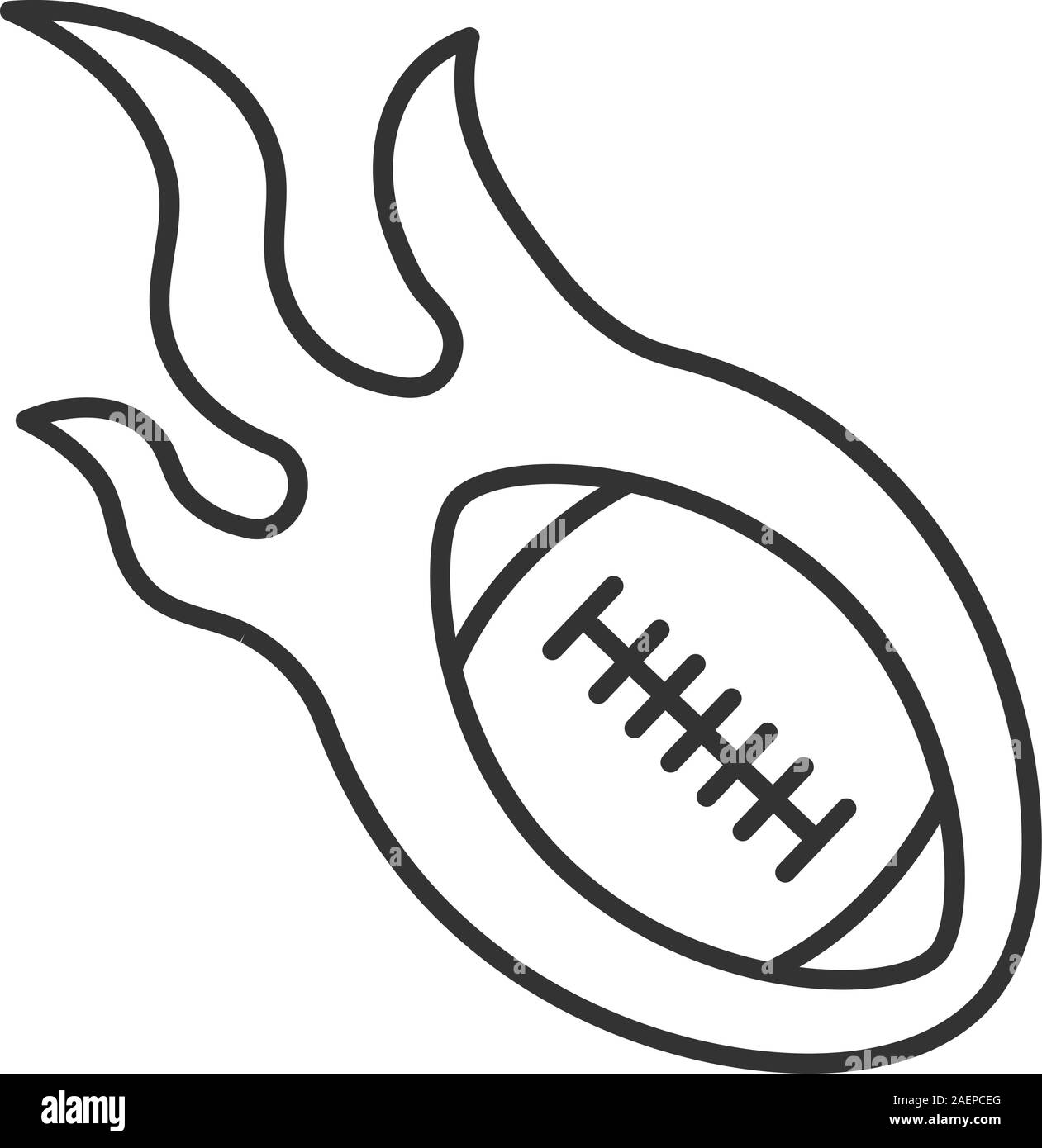 Burning rugby ball linear icon. Thin line illustration. Contour symbol ...