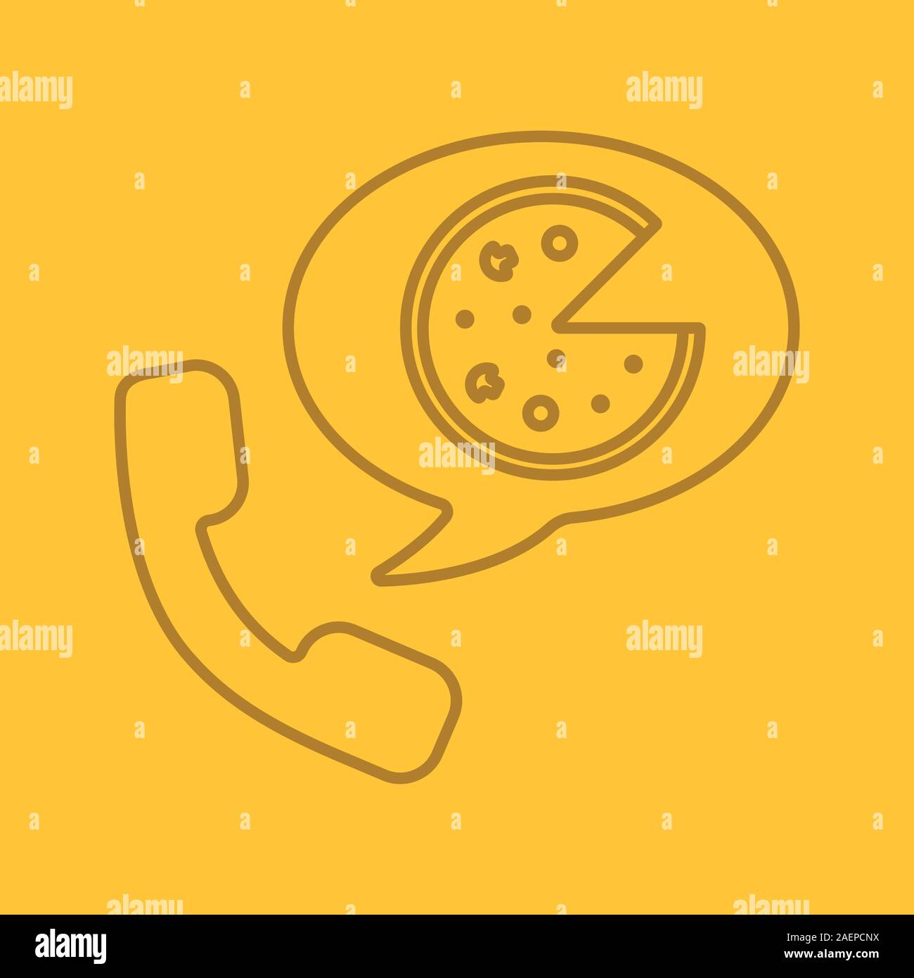 Pizza phone order linear icon. Handset with pizza delivery. Thin line ...