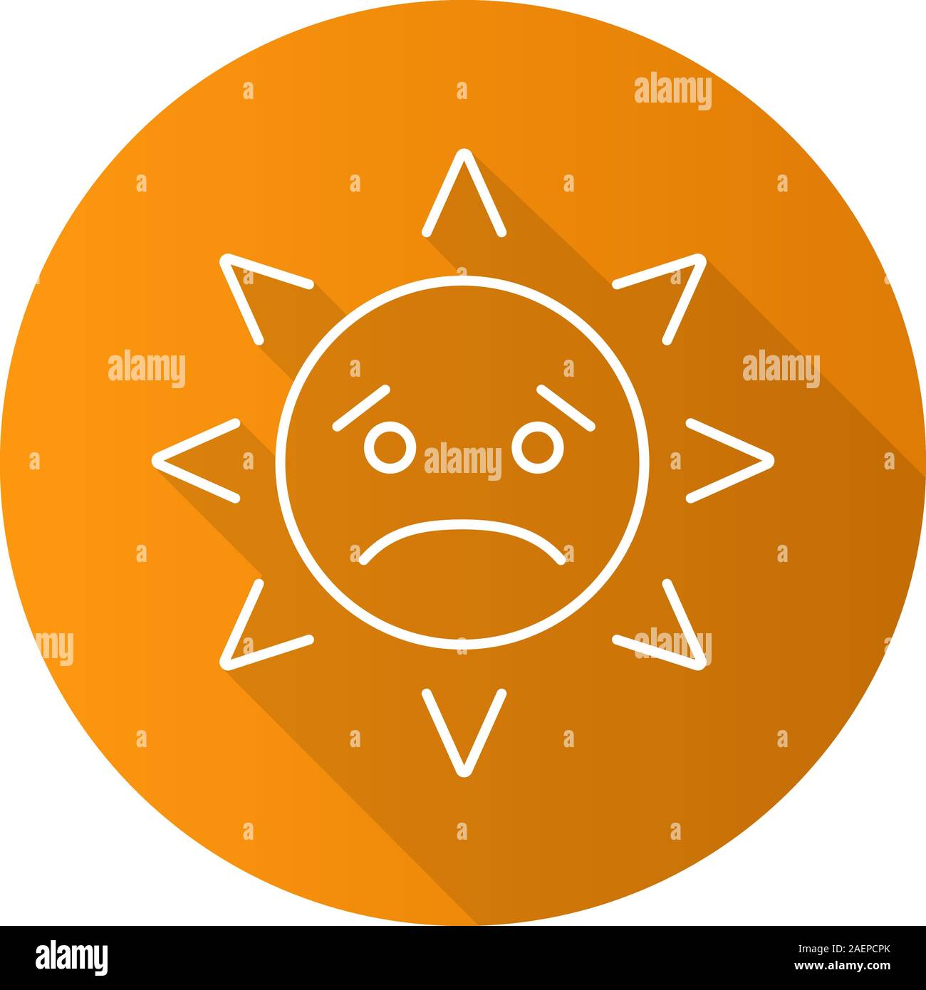 Sad sun smile flat linear long shadow icon. Bad mood. Emoticon. Vector ...