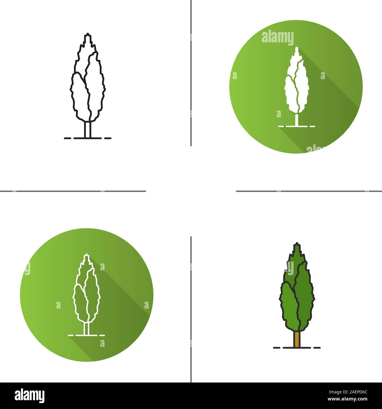 Poplar tree icon. Flat design, linear and color styles. Isolated vector ...