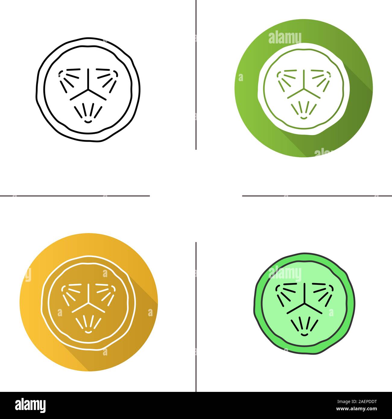 Cucumber slice icon. Flat design, linear and color styles. Spa ...