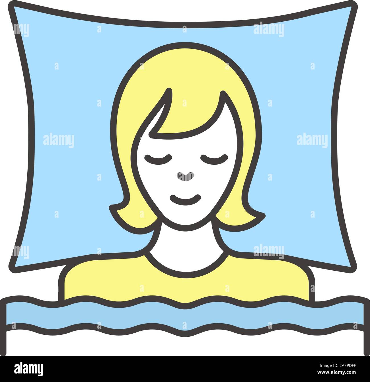 Woman sleeping in bed color icon. Night rest. Isolated vector ...
