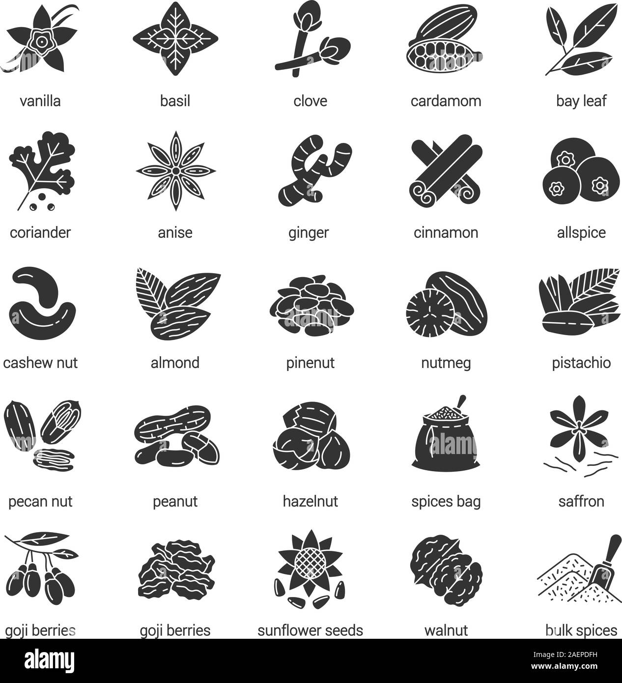 Spices glyph icons set. Flavorings, seasonings. Silhouette symbols ...