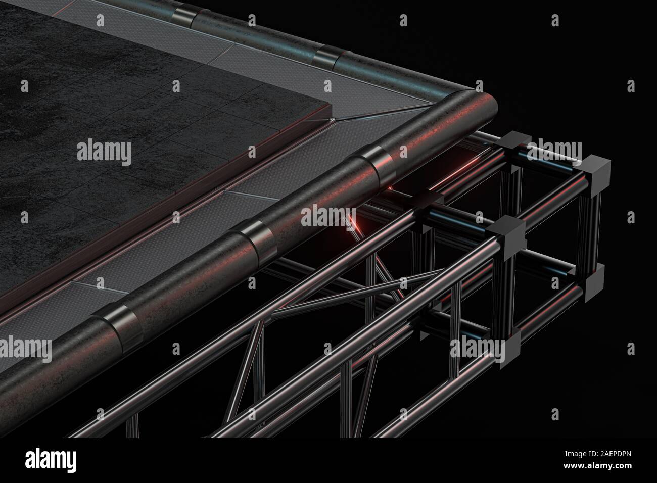Polished metal frame, Black texture floor, 3d rendering. Computer ...