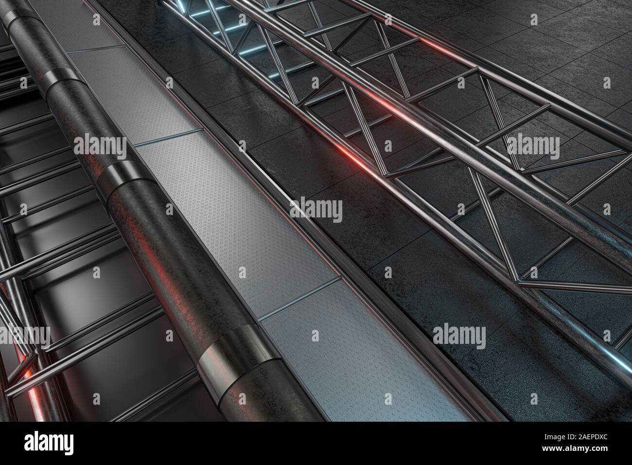 Polished metal frame, Black texture floor, 3d rendering. Computer ...