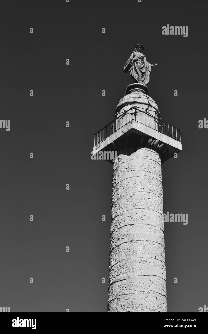 Trajan's Column with the statue of Saint Peter Stock Photo - Alamy