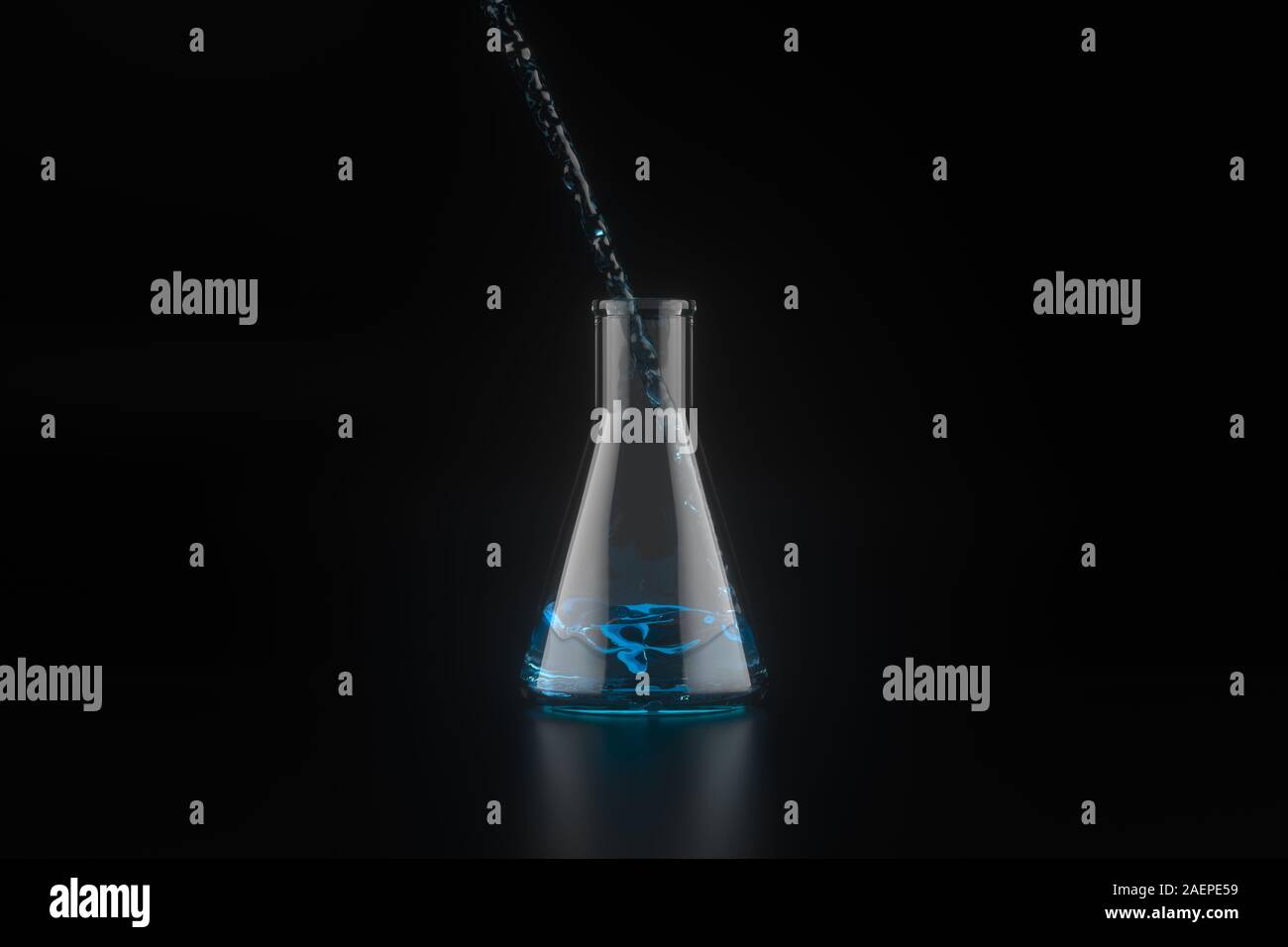 Pouring the chemicals into the flask, 3d rendering.Computer digital ...