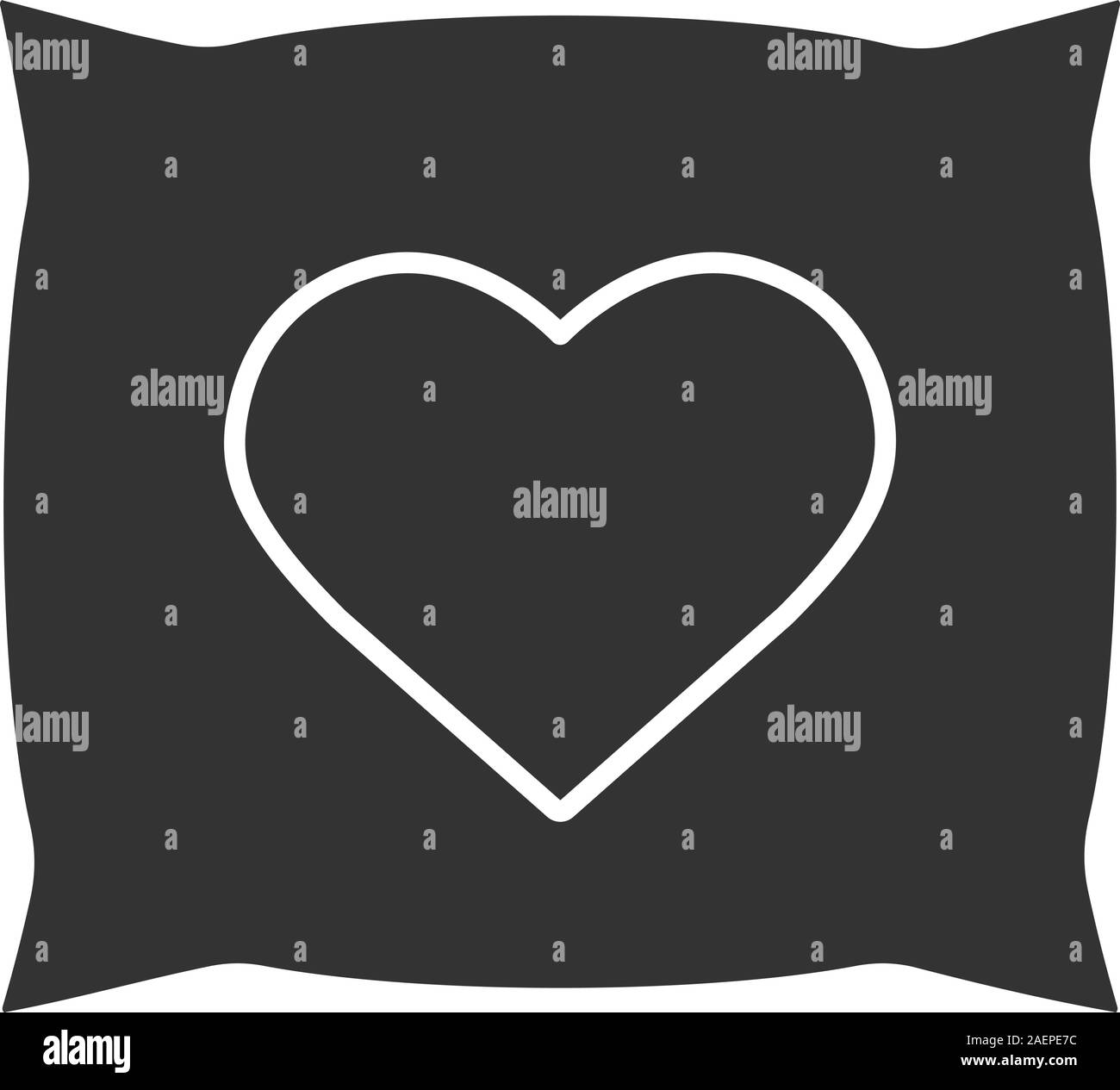 Square pillow with heart shape glyph icon. Silhouette symbol. Negative ...