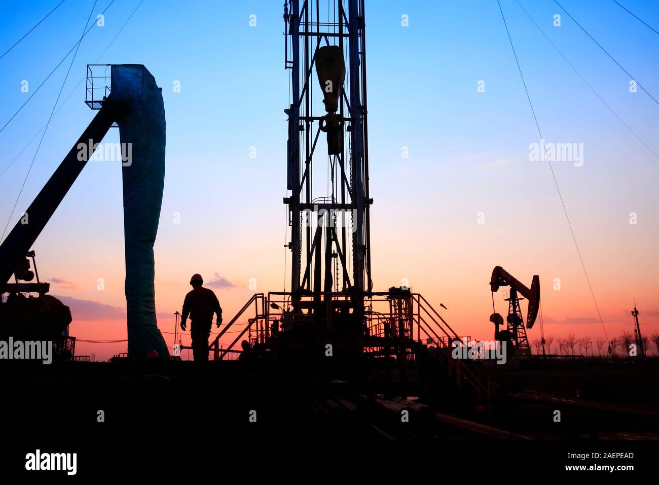 oil field, the oil workers are working Stock Photo - Alamy