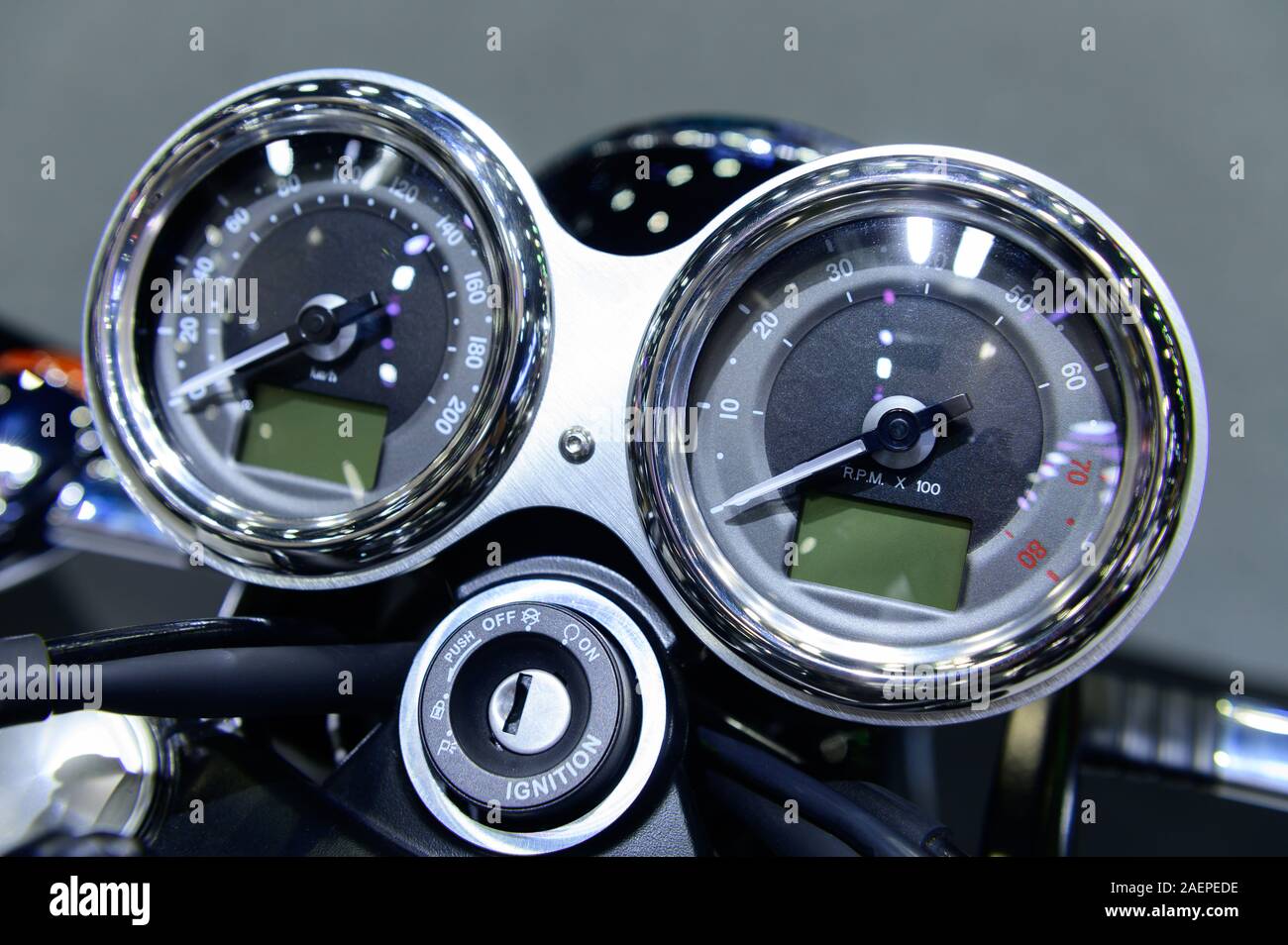 Speedometer on motorcycle dashboard background Stock Photo - Alamy