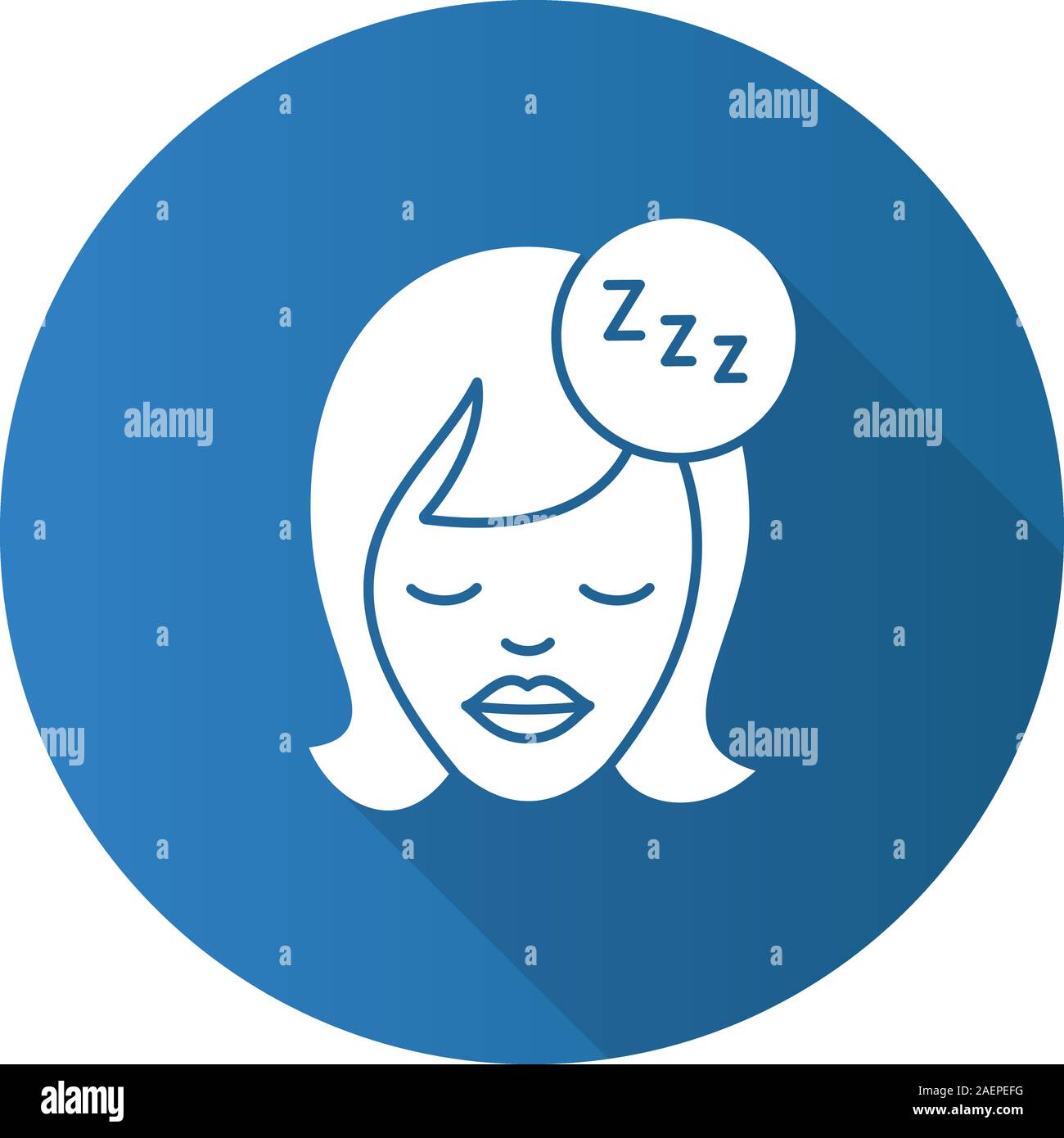 Sleeping woman flat design long shadow glyph icon. Woman's face with ...