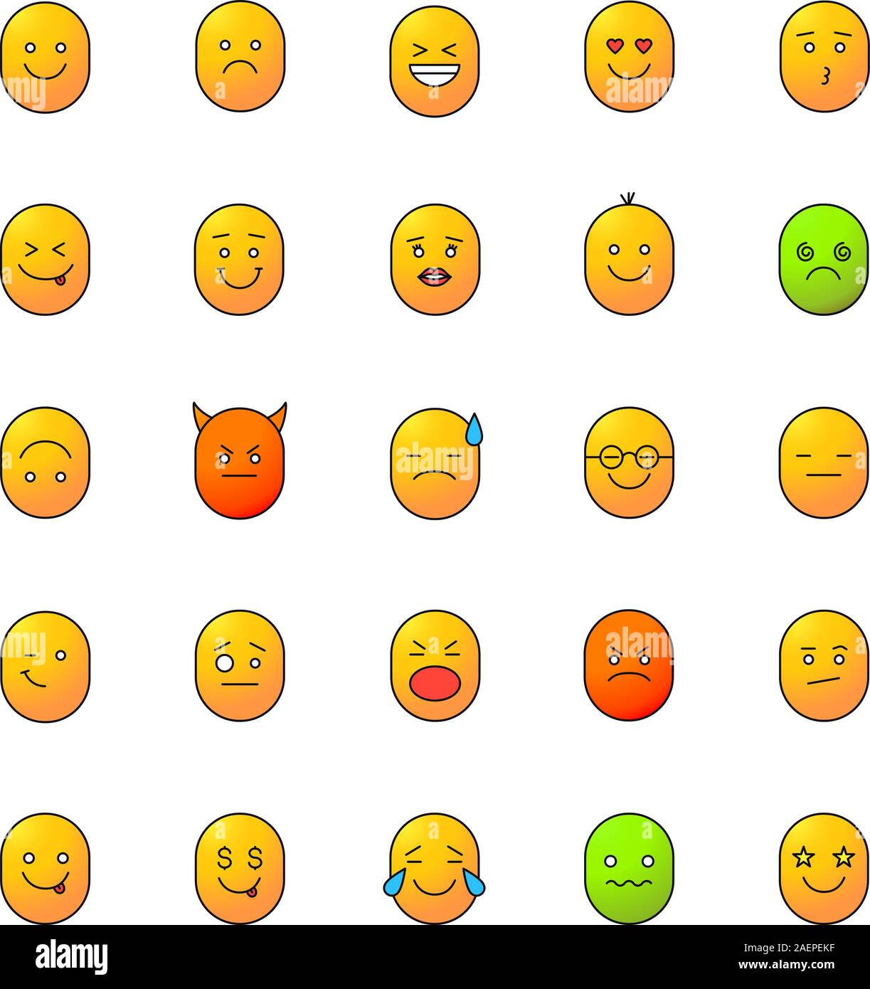 Smiles color icons set. Emoticons. Feelings, emotions. Good and bad ...