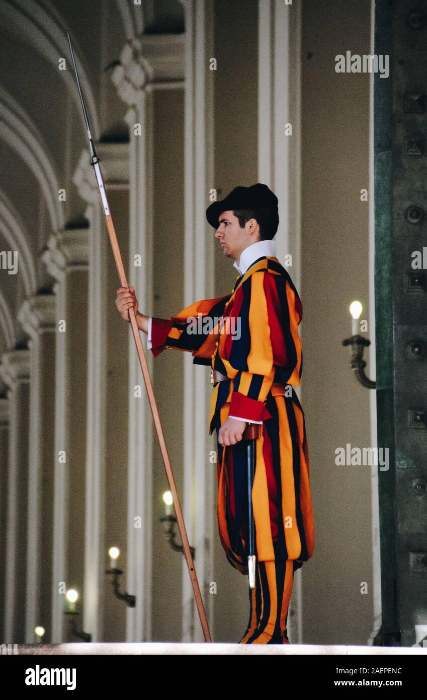 Pontifical swiss guard in his traditional uniform hi-res stock ...
