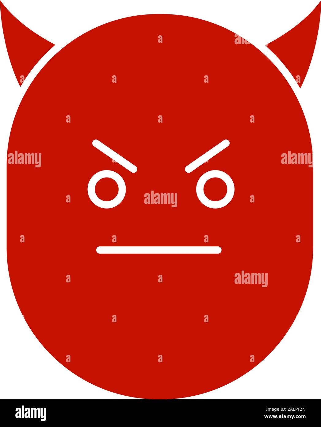 Devil smile glyph color icon. Evil face with horns. Silhouette symbol ...