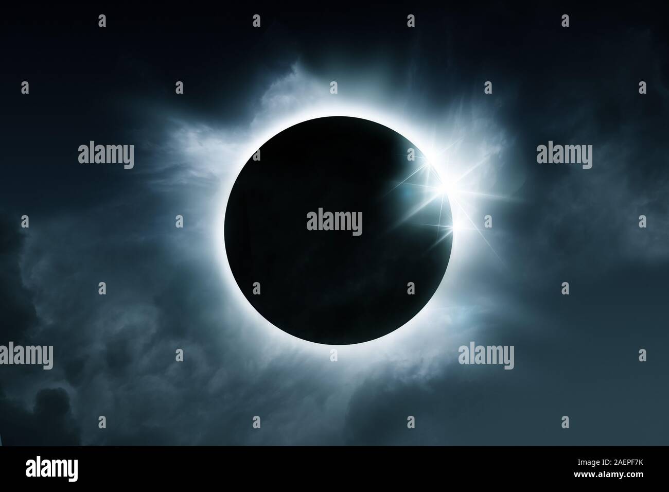 A solar eclipse. The total eclipse is caused when the sun, moon and ...