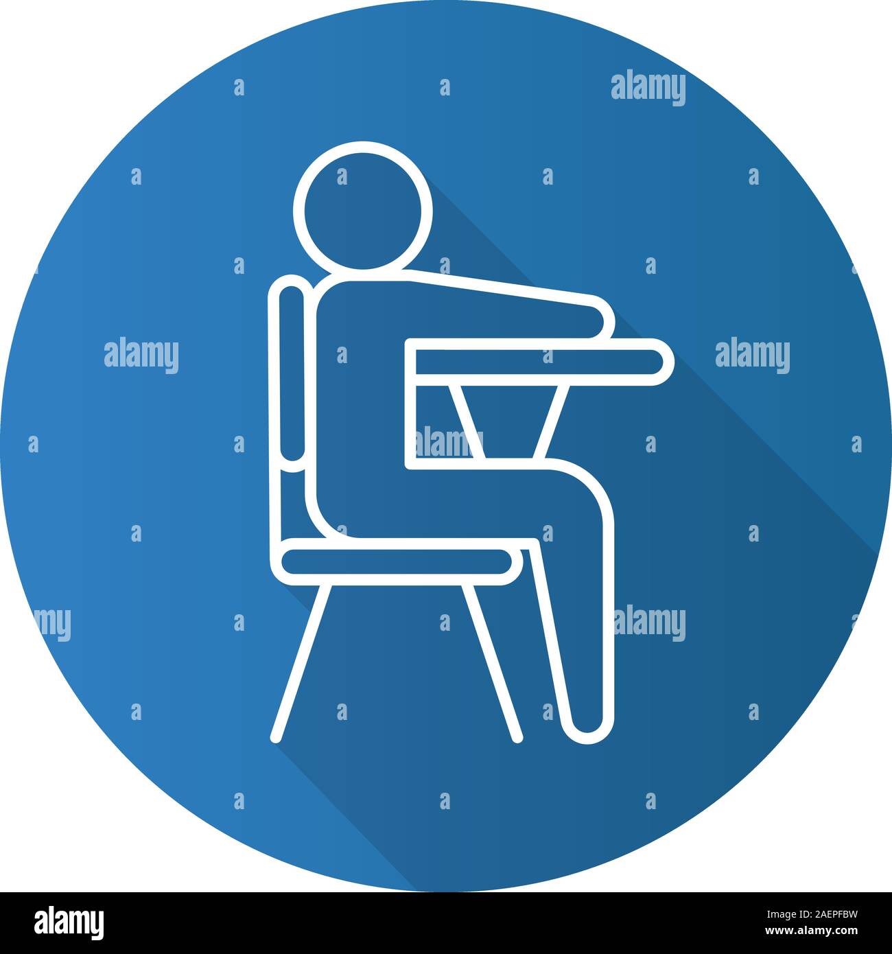 Pupil flat linear long shadow icon. School student sitting at desk ...