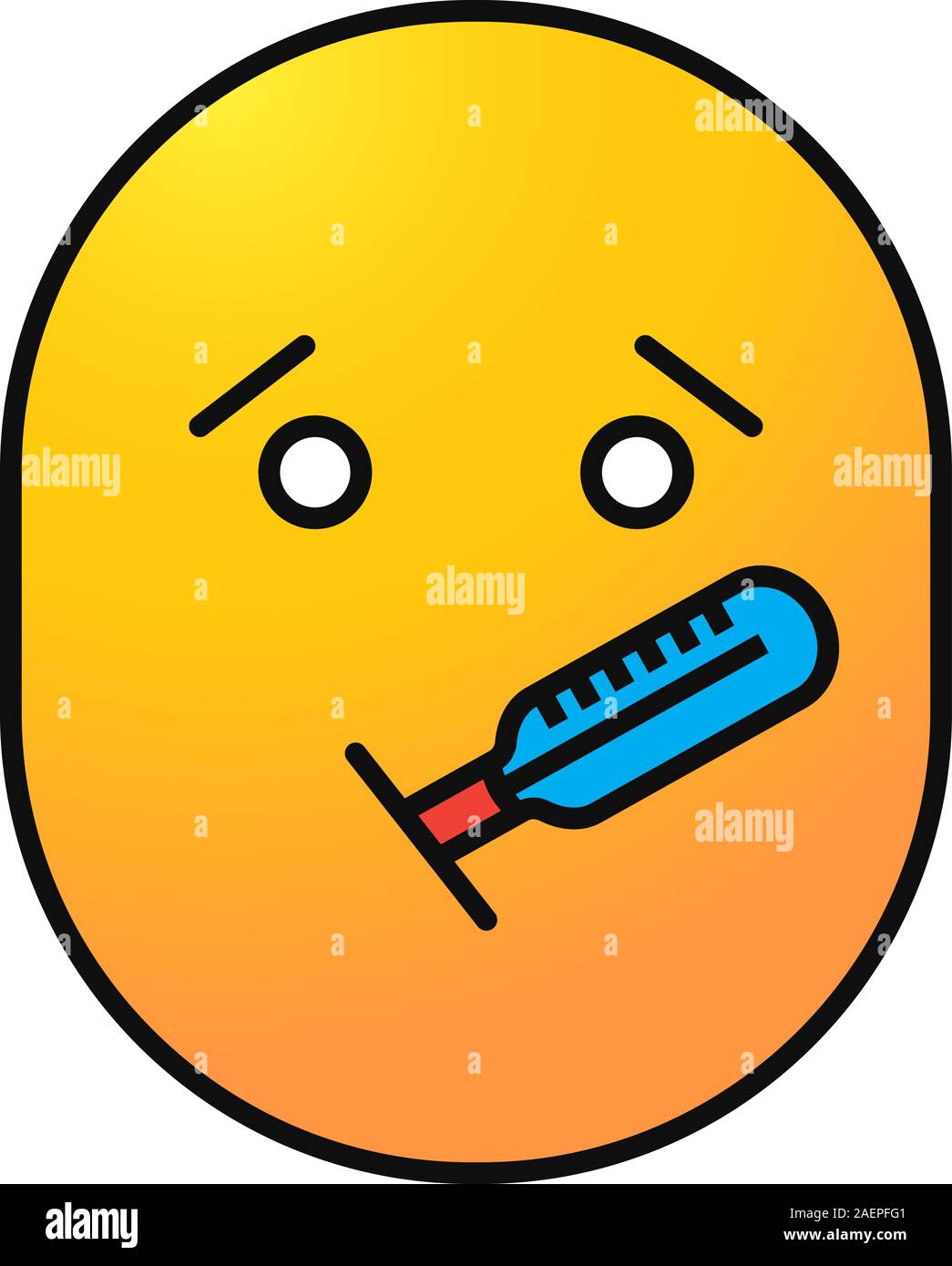 Sick face color icon. Smiley with thermometer. Ill emoticon. Isolated ...