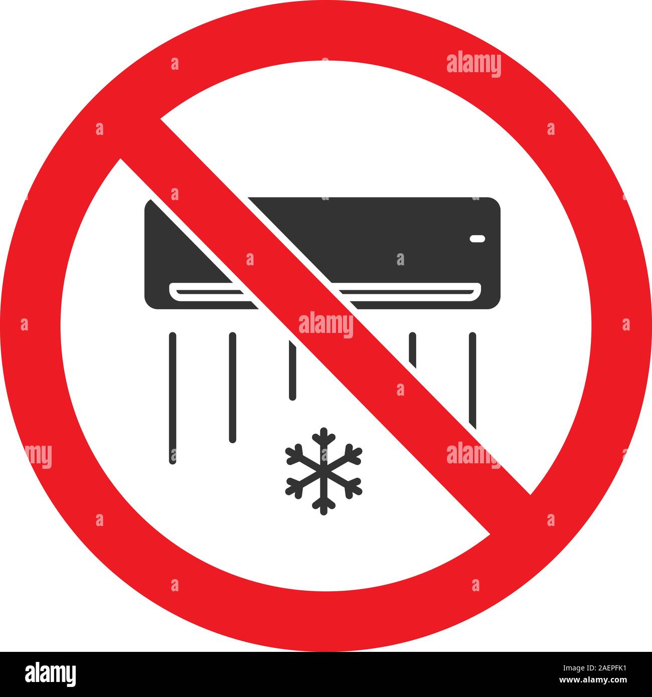 Forbidden sign with air conditioner glyph icon. Stop silhouette symbol ...