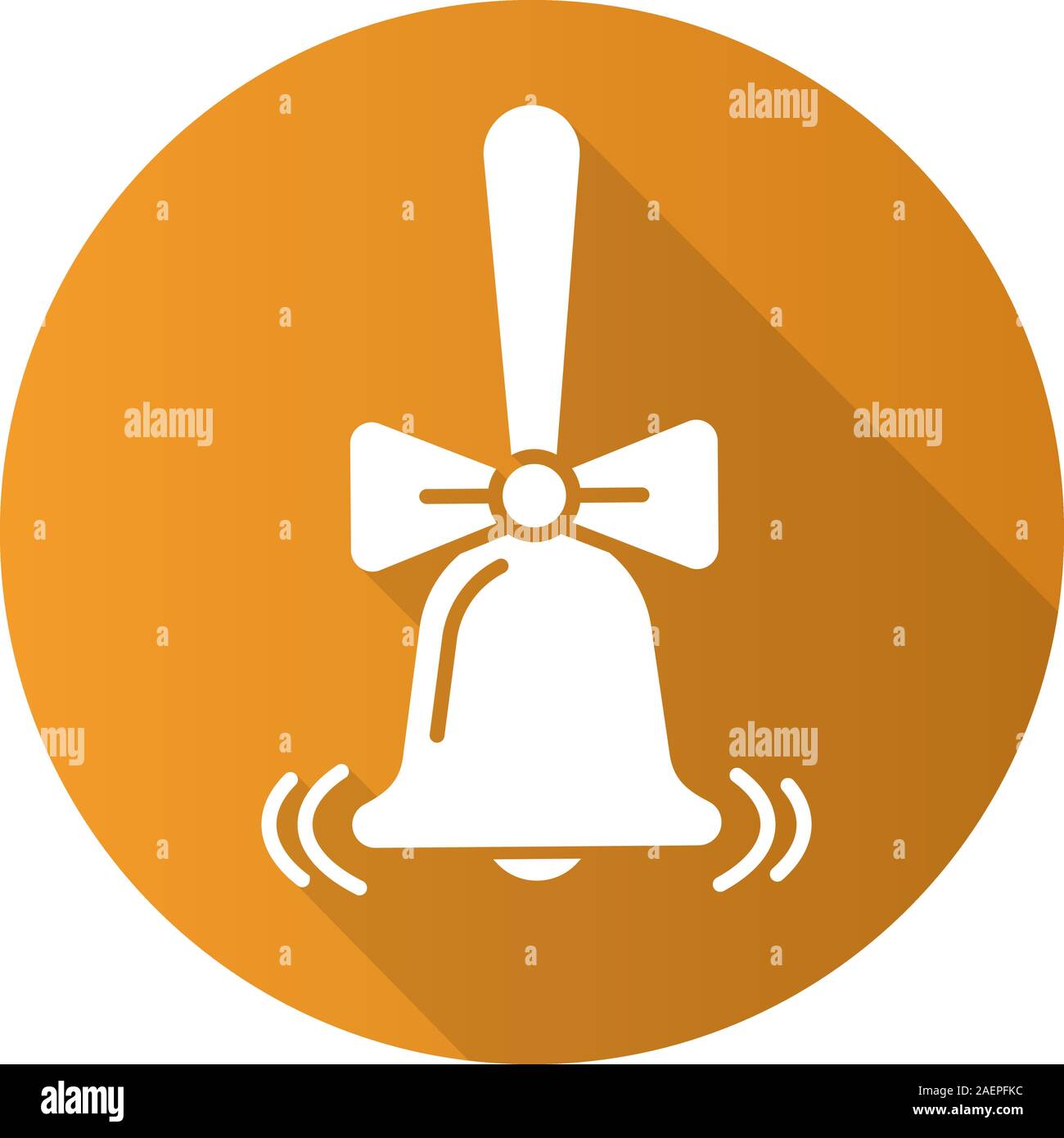 Ringing school bell with bow. Flat design long shadow glyph icon ...