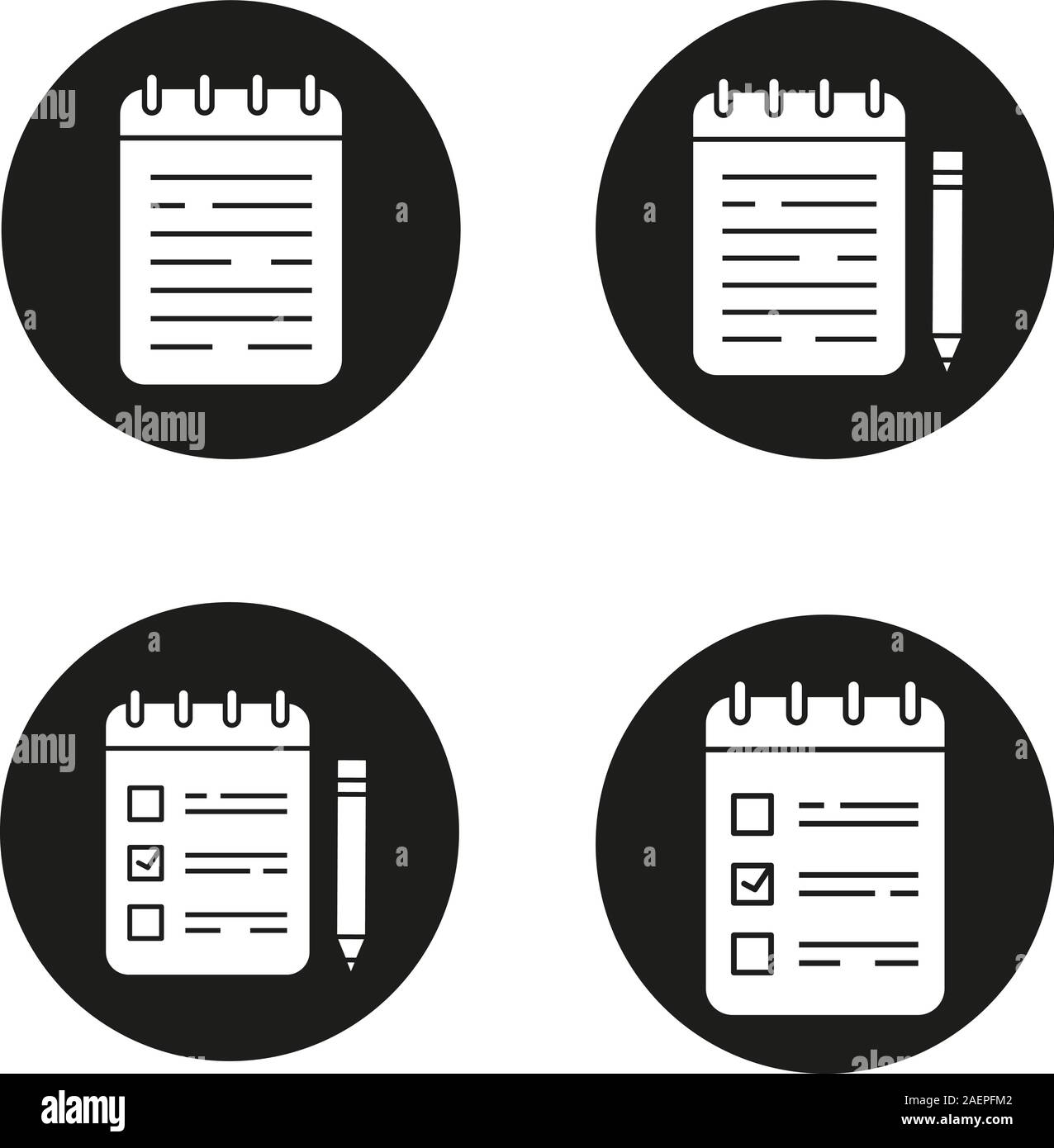 Notepads glyph icons set. Notebooks and to do lists with pencils ...