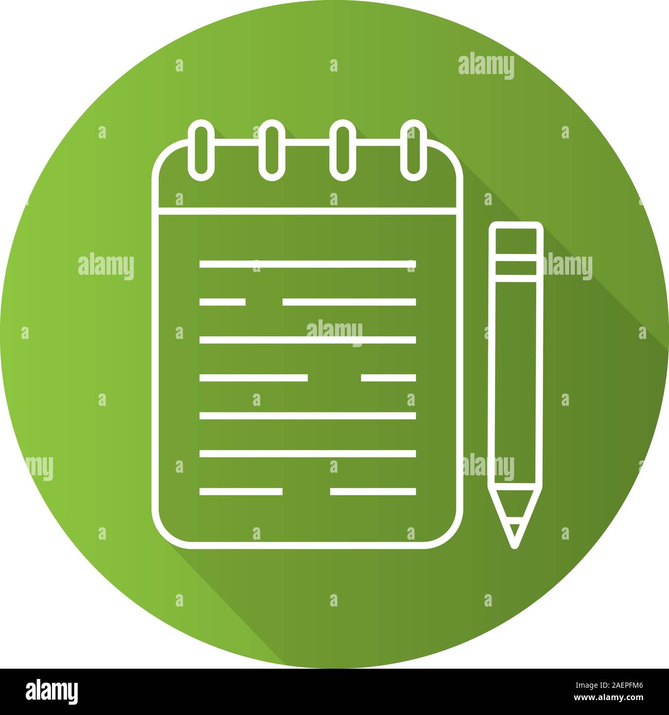 Notepad flat linear long shadow icon. Spiral notebook with pencil ...