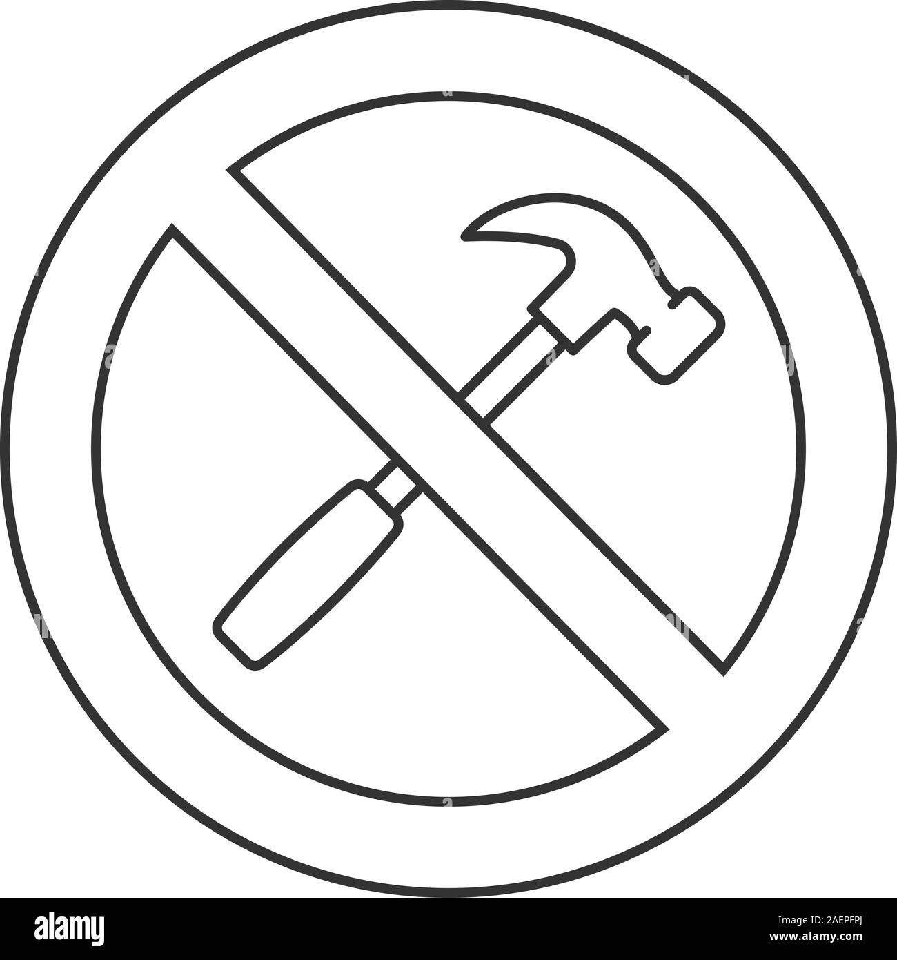 Forbidden sign with hammer linear icon. Thin line illustration. No ...