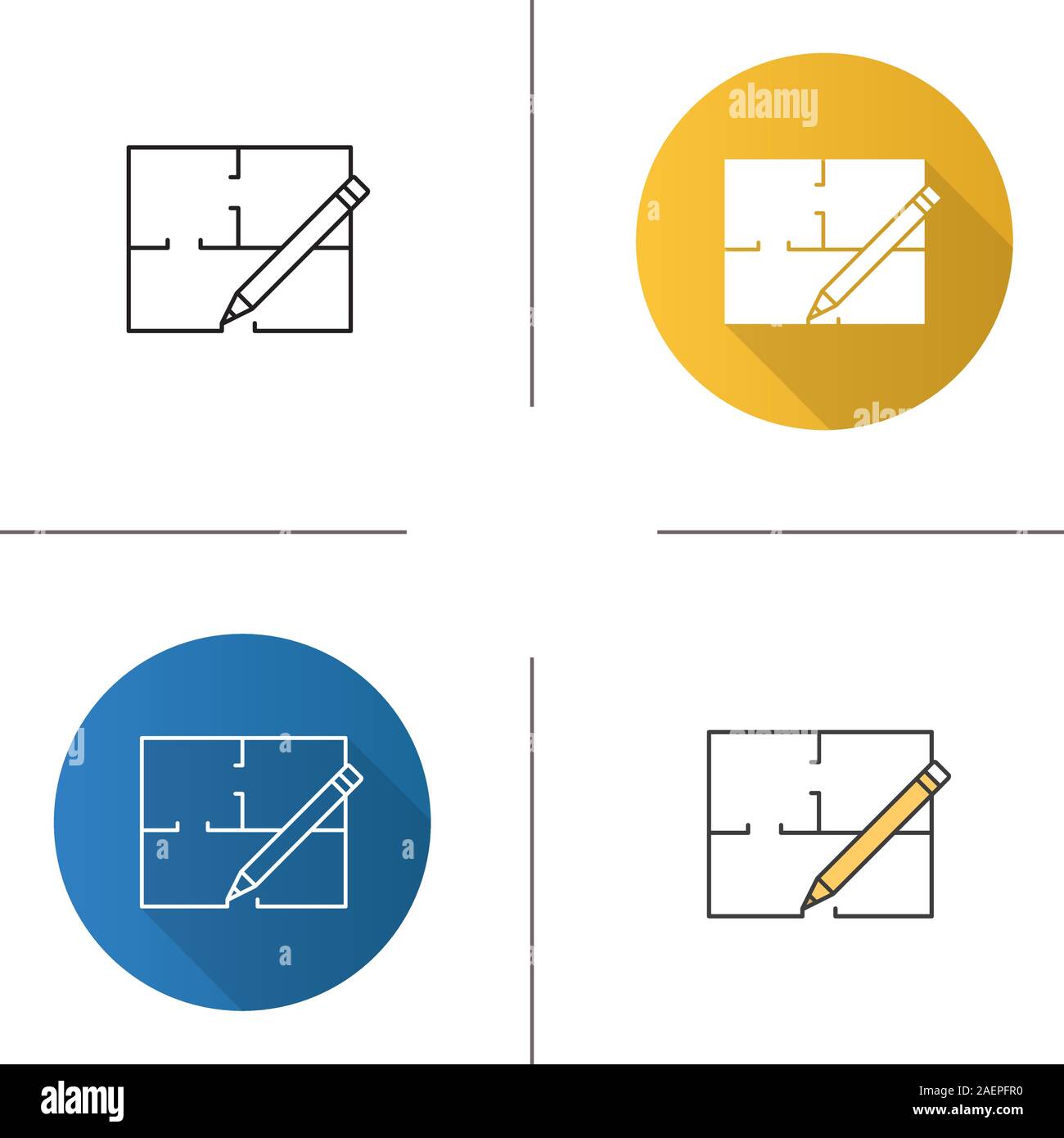 Floor plan icon. Flat design, linear and color styles. Flat blueprint ...