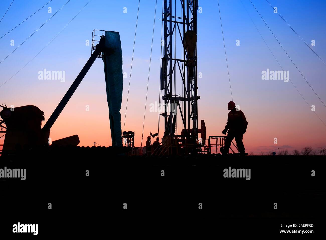 oil field, the oil workers are working Stock Photo - Alamy