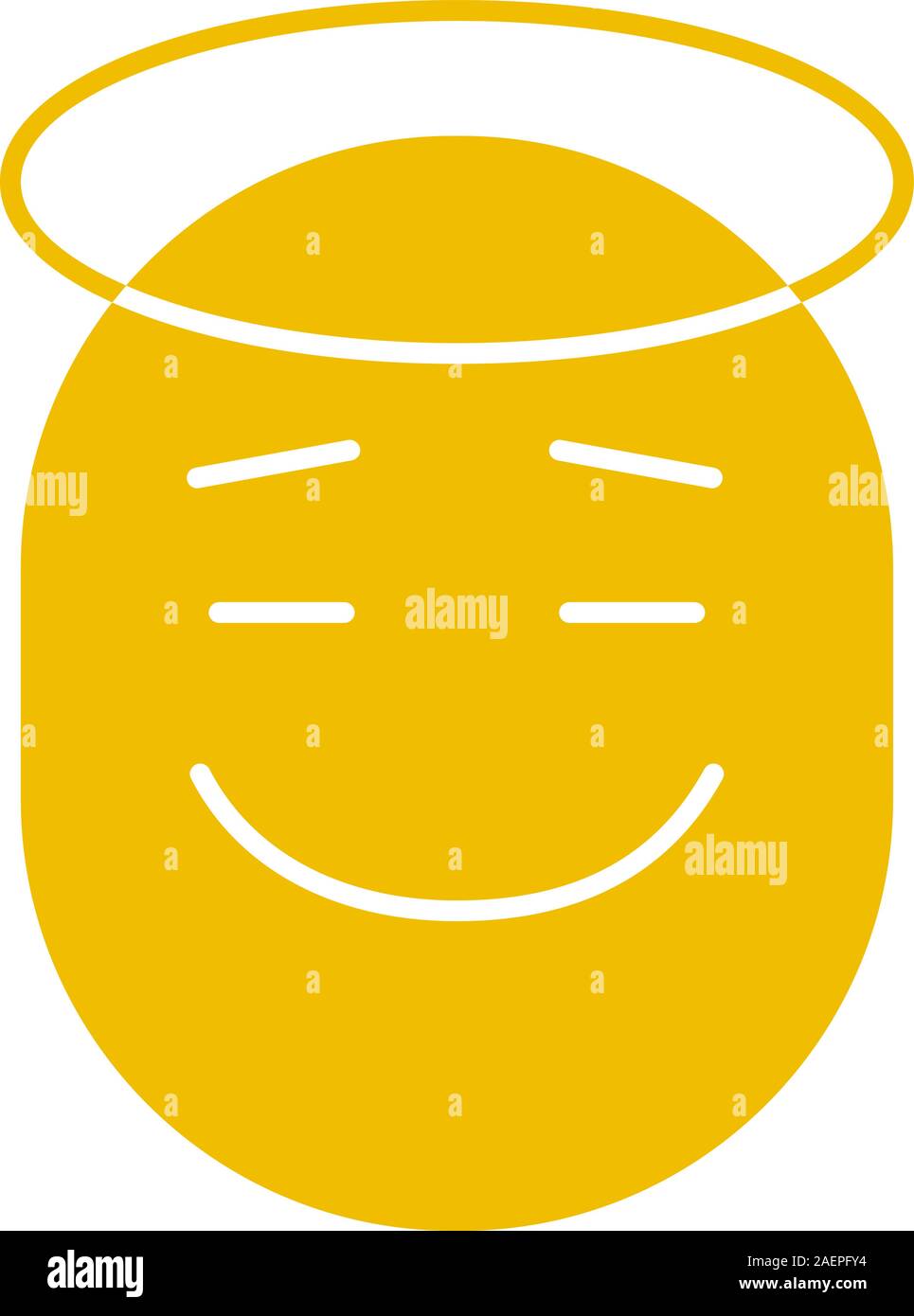 Emoticon with halo glyph color icon. Holy smile. Silhouette symbol on ...