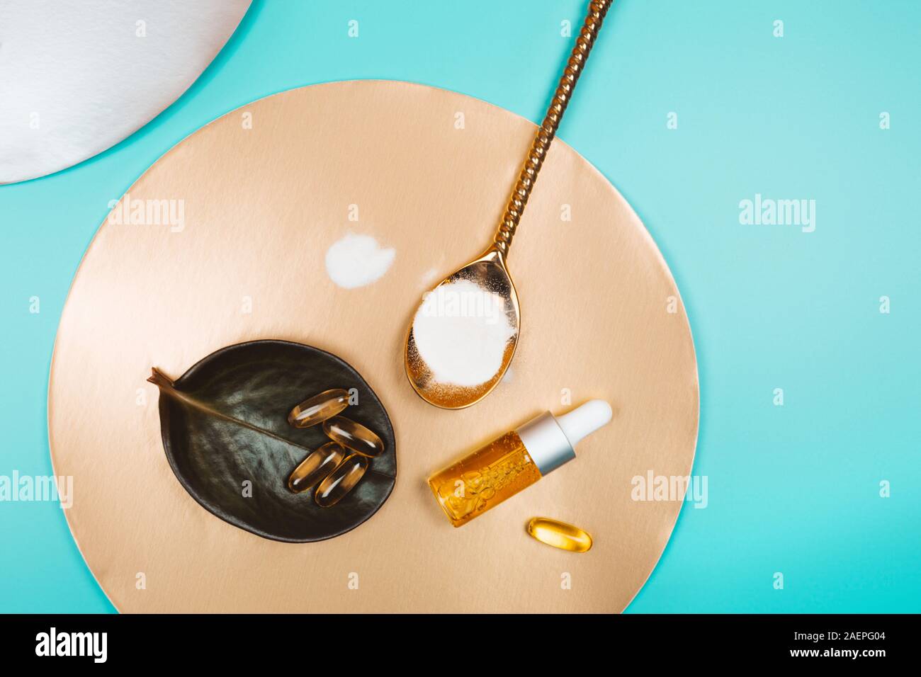 Different types of collagen. Powder, capsules, tablets and fluid Stock ...