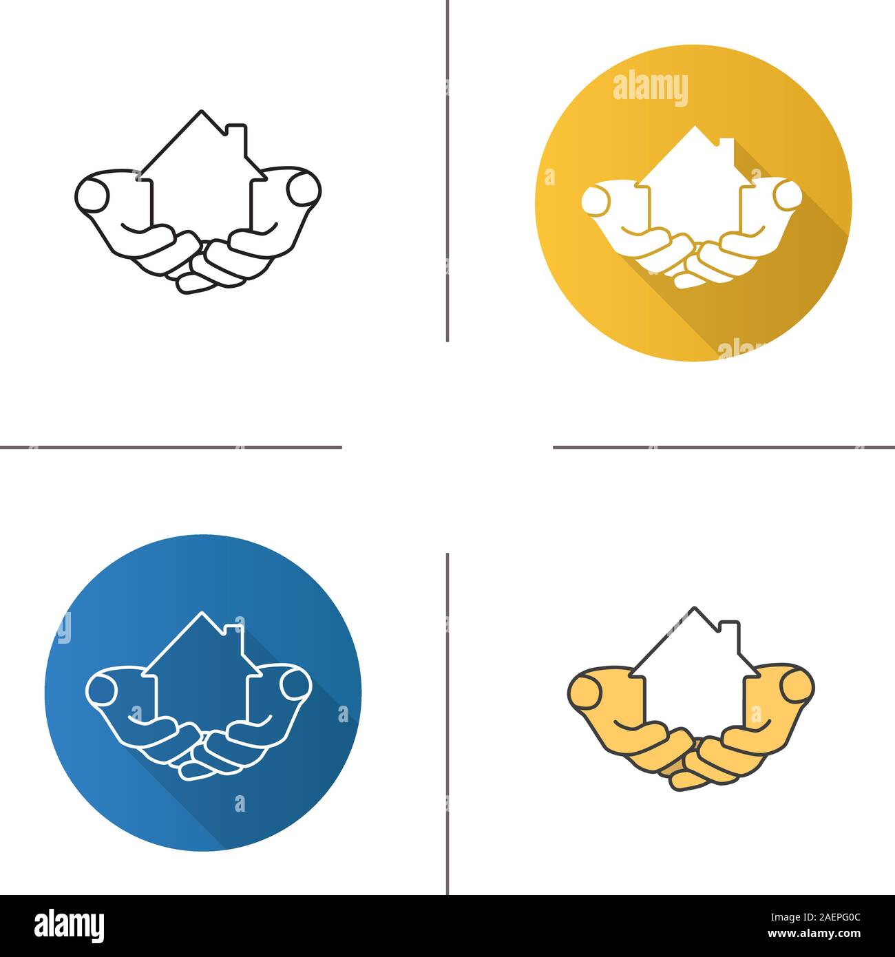 House in hands icon. Flat design, linear and color styles. Home loan ...