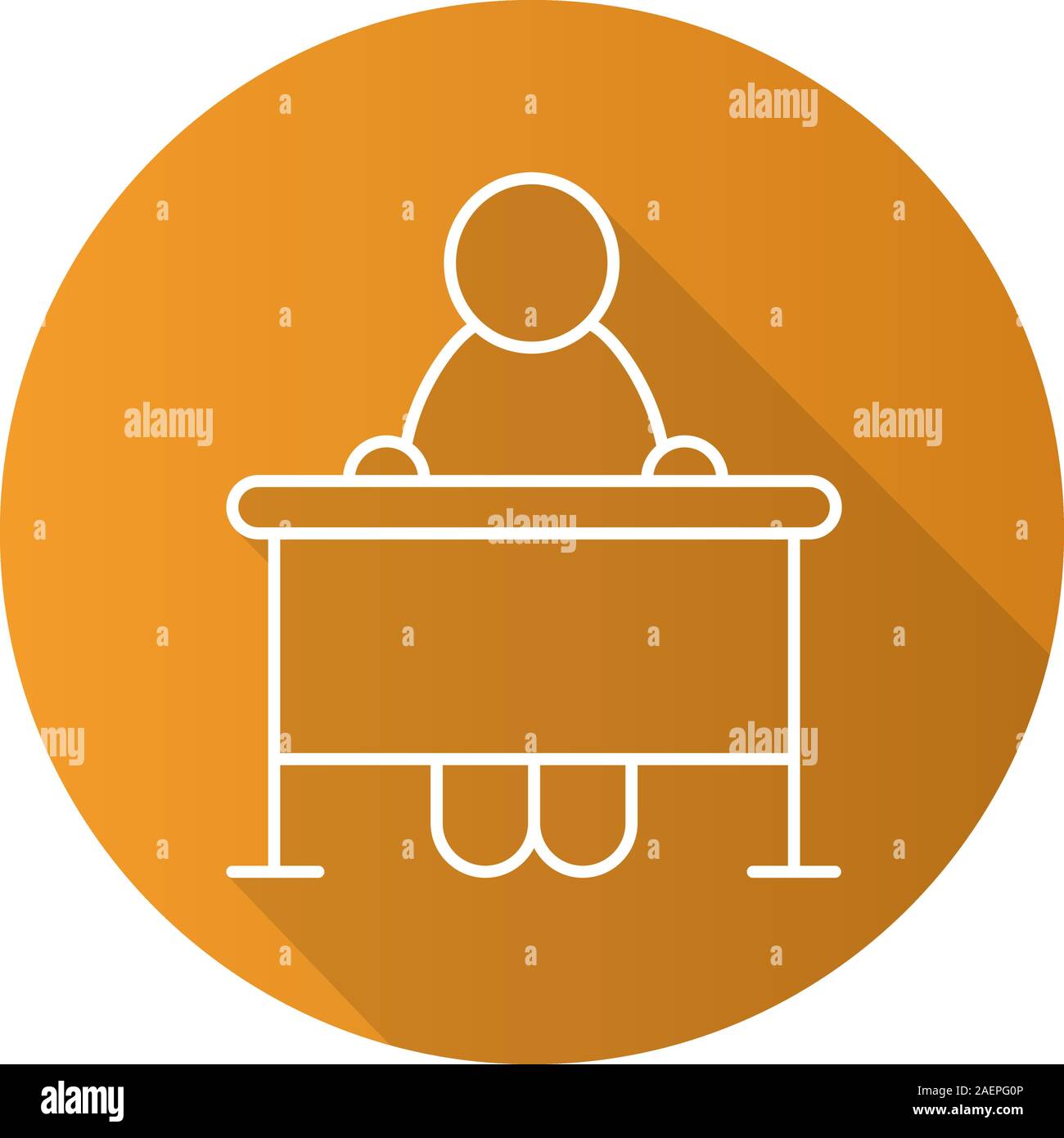 Pupil flat linear long shadow icon. School student sitting at desk ...