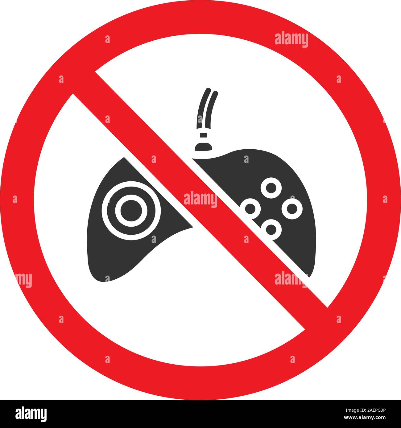 Forbidden sign with gamepad glyph icon. Stop silhouette symbol. No ...