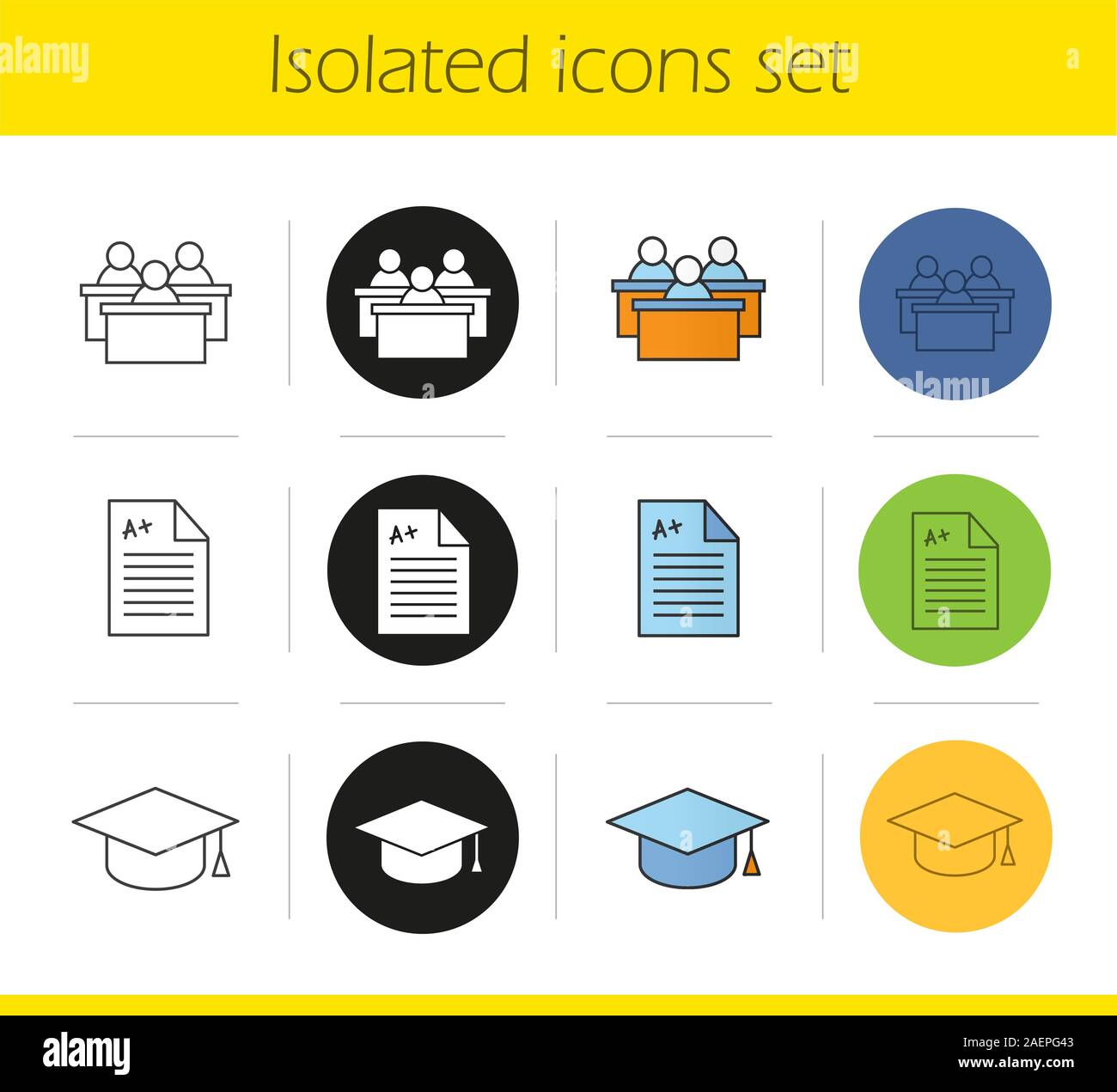High education icons set. Linear, black and color styles. Students ...