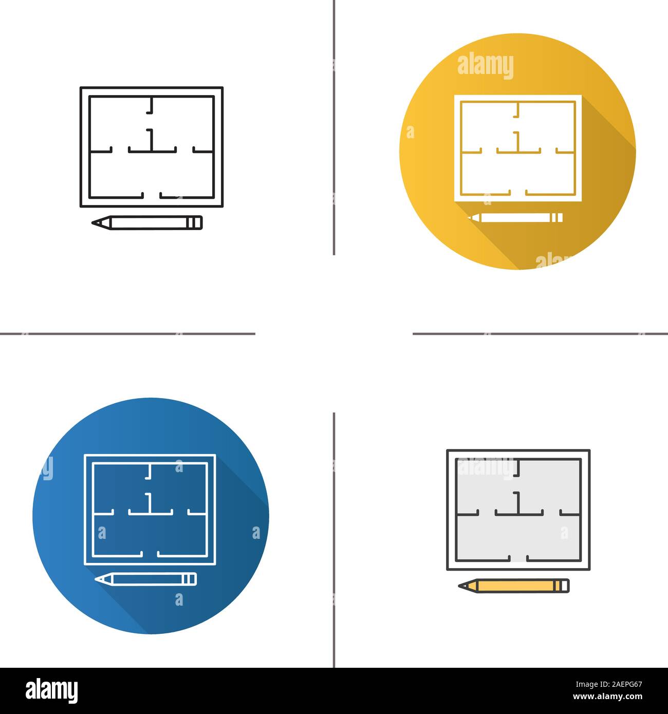 Floor plan icon. Flat design, linear and color styles. Flat blueprint ...