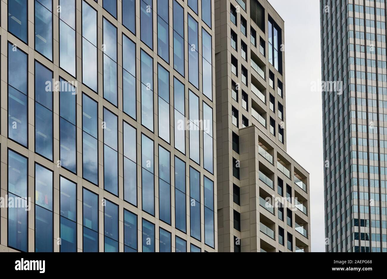 Abstract image of the glass front of a skyscraper with a strict right ...