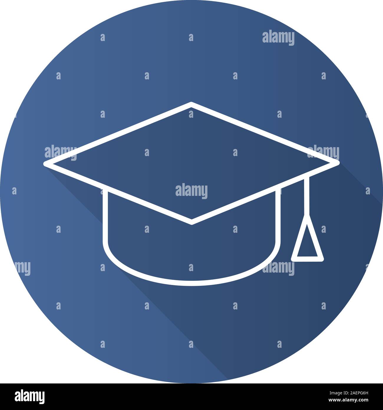 Student's hat flat linear long shadow icon. Square academic graduation ...