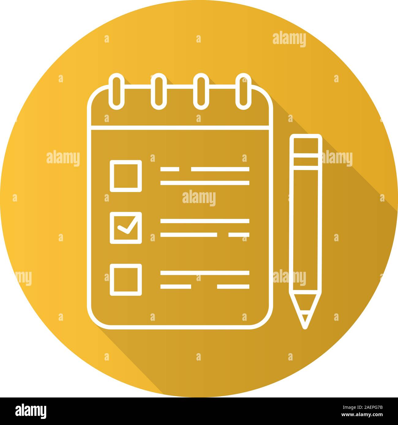 To do list flat linear long shadow icon. Notebook with tick mark and ...
