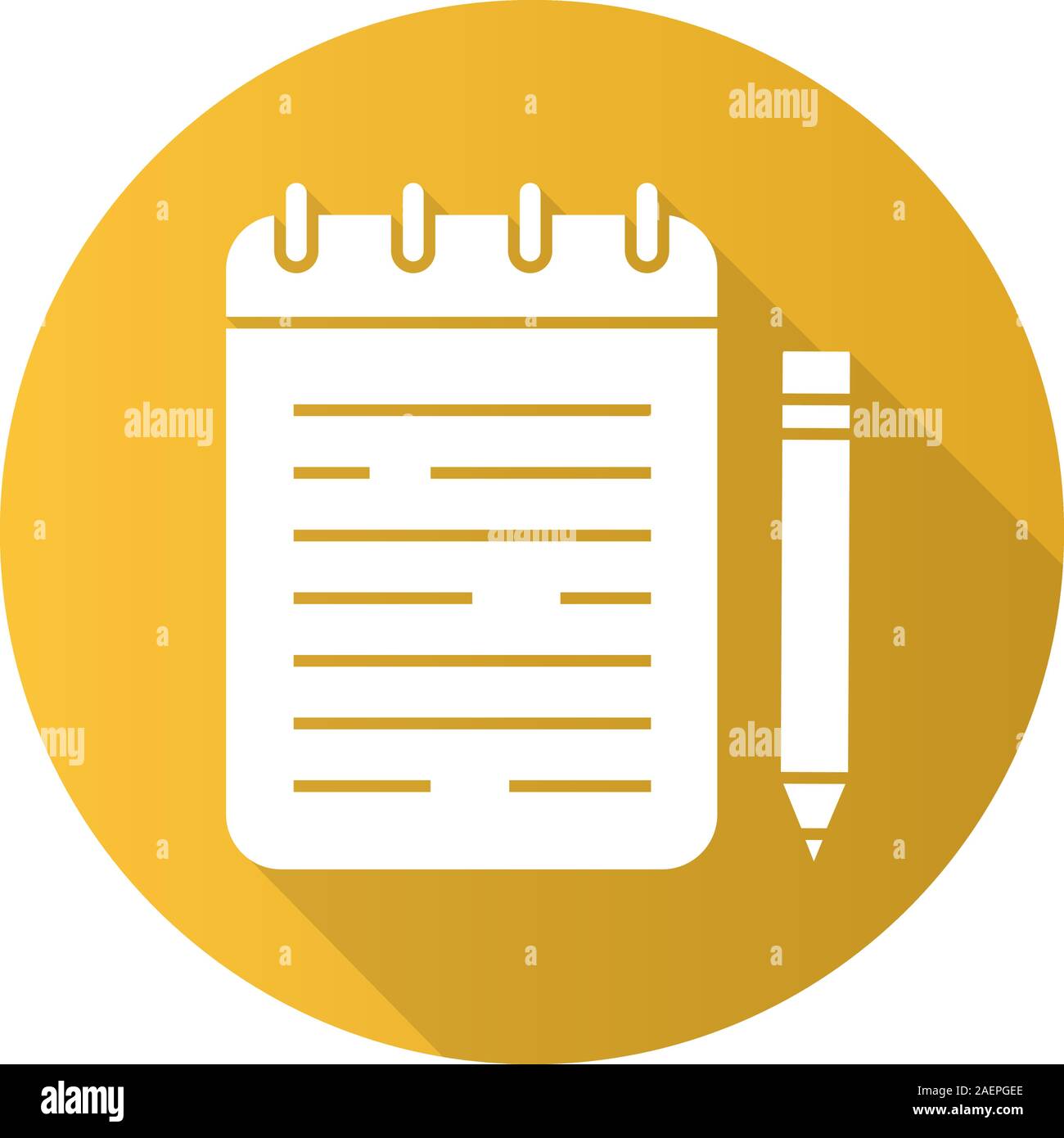 Notepad flat design long shadow glyph icon. Spiral notebook with pencil ...