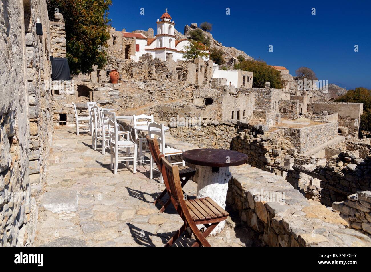 The abandoned village of Mikro Horio, Tilos, Dodecanese islands ...